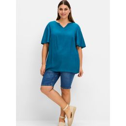 sheego Damen Longbluse, blau, Gr. 40, unifarben, 100% Viskose, Blusen