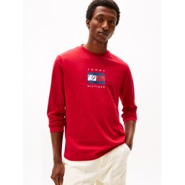 Tommy Hilfiger Herren Langarmshirt "LINEAR FLAG GRAPHIC", rot, Gr. S, Single Jersey, Obermaterial: 100% Baumwolle, Shirts, Jersey, Rundhals, Regular