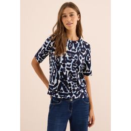Cecil Damen T-Shirt, blau, Gr. L, bedruckt, Jersey, Obermaterial: 49% Polyester, 44% Viskose, 7% Elasthan, Shirts, mit All-Over Print