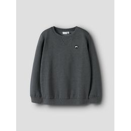 name it Jungen Sweatshirt "NKMVIMO f&uuml;r Jungen mit B&uuml;ndchen und klassischer Form", grau, Gr. 146, meliert, unifarben, angeraute Sweatware,