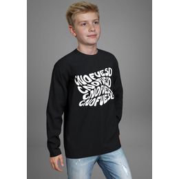 Kidsworld Jungen Langarmshirt "Spruch: CONFUESED", schwarz, Gr. 128, bedruckt, Single Jersey, Obermaterial: 100% Baumwolle, Shirts, Spr&uuml;cheshirt,