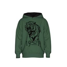 TRIGEMA Jungen Kapuzensweatshirt "TRIGEMA Hoodie mit gro&szlig;em Tiger-Printmotiv"efeu, Basic, Gr. 140, Sweatware, 70% Baumwolle, 30% Polyester,