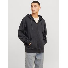 Jack & Jones JACK & JONES Herren Kapuzensweatjacke "JJECHARGE Hoodie mit Kapuze, Kordelzug und Taschen", grau, Gr. S, unifarben, angeraute Sweatware,