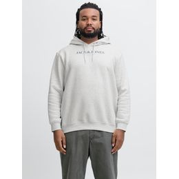Jack & Jones PlusSize Kapuzensweatshirt "JORBILLYBURG SWEAT HOOD FST PLS", Herren, Gr. 4XL, wei&szlig; (hellwei&szlig; detail:melange), angeraute Sweatware, Obermaterial: 60% Baumwolle, 40% Polyester, JACK & JONES PLUSSIZE, meliert, regular fit normal, Rippb&uuml;ndchen, Sweatshirts