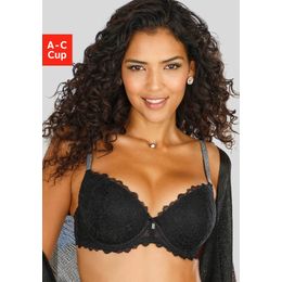 Lascana Damen Push-up-BH, Gr. 90, schwarz, Spitze, Obermaterial: 62% Polyamid, 28% Polyester, 10% Elasthan, BHs, mit edlen Strassträgern, aus