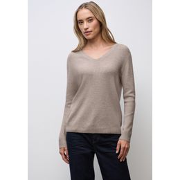 Strickpullover Street One, Damen, Gr. 34, beige (sandstone mocha meliert), Stoff, 50% Viskose, 28% Polyester, 22% Polyamid, Strukturmuster, normal normal, V-Ausschnitt, Bündchen, Pullover, aus softem Materialmix