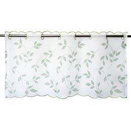 Scheibengardine, B:85cm H:45cm, wei&szlig;, Delindo Lifestyle, Voile, Polyester, K&uuml;che, Gardinen, "Bl&auml;tter", mit Stangendurchzug f&uuml;r die K&uuml;che