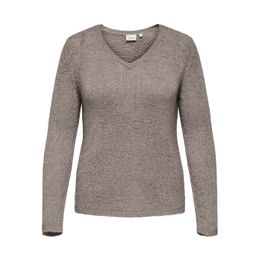 Only CARMAKOMA Damen V-Ausschnitt-Pullover "CARGEENA L/S V-NECK KNT NOOS", grau, Gr. S, unifarben, Strick, Obermaterial: 65% Polyacryl, 35% Polyamid,