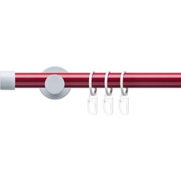 Gardinenstange Liedeco, L:240cm &Oslash;:2mm, rot, Eisen, Gardinenstangen, "Fertigstilgarnitur 20 mm Power Celebration Kappe", Gardinenstange Komplett,