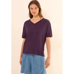T-Shirt Cecil, Damen, Gr. L (42), deep berry, Web, 50% Baumwolle, 50% Modal , unifarben, normal normal, V-Ausschnitt, abgesteppt, Shirts T-Shirt, mit V-Ausschnitt