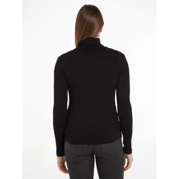Tommy Hilfiger Damen Langarmshirt "SLIM 5X2 RIB ROLL-NK LS", schwarz, Basic, Gr. XL, unifarben, Rippware, Obermaterial: 95% Viskose, 5% Elasthan,