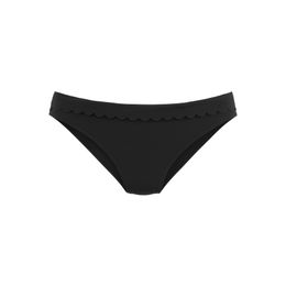 Lascana Damen Bikini-Hose "Scallop", schwarz, Gr. 34, unifarben, Microfaser, Polyamid, Badehosen, mit Umschlagbund