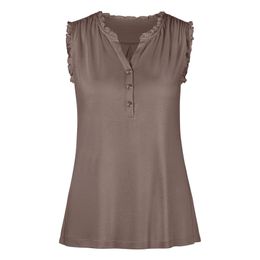 Lascana Damen R&uuml;schentop "mit kurzer Knopfleiste", grau, Gr. 36, unifarben, Obermaterial: 76% Viskose (LENZING ECOVERO ), 24% Polyester, Tops, aus