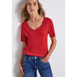 Street One Damen T-Shirt, rot, Gr. 38, unifarben, Jersey, Obermaterial: 50% Baumwolle, 50% Modal. Futter: 100% Baumwolle, Shirts, mit Herzausschnitt,
