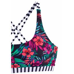 Venice Beach Damen Bustier-Bikini-Top "Summer", blau, Gr. 34, floral, Polyamid, Xtra Life LYCRA, Bikini-Oberteile, mit gerkreuzten Tr&auml;gern