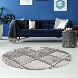 Teppich Carpet City, H:11mm &Oslash;:120cm, grau, Kunstfaser, Wohnzimmer, Teppiche, "Noa 9313", Kurzflor, Modern, Weicher For, Pflegeleicht