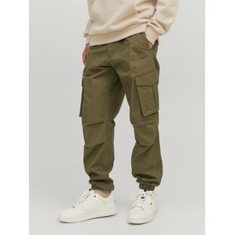 Jack & Jones JACK & JONES Herren Cargohose "JPSTKANE NOAH CUFFED CARGO NOOS", gr&uuml;n, Gr. L, unifarben, Web, Obermaterial: 98% Baumwolle, 2% Elasthan, Hosen