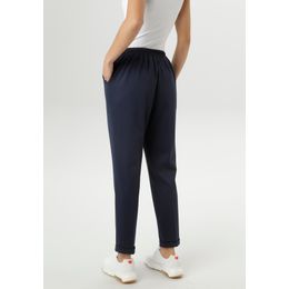 Damen Schlupfhose, blau, Gr. 36, Aniston SELECTED, unifarben, Jersey, Obermaterial: 65% Polyester, 32% Viskose, 3% Elasthan, Hosen, mit Bundfalten