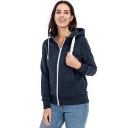 DEPROC Active Damen Kapuzensweatjacke "FinjaCMYK II"navy, Gr. 40, 50% Baumwolle, 50% Polyester, Sweatjacken, weiche Fleecejacke mit K&auml;ngurutasche