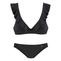 JETTE Damen Triangel-Bikini, schwarz, Gr. 34, unifarben, Polyamid, Bikini-Sets, mit Volant
