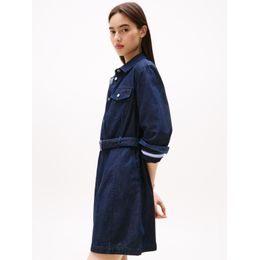 Tommy Jeans Damen Jeanskleid "DENIM BELTED DRESS", blau, Gr. L, unifarben, Denim/Jeans, Obermaterial: 100% Baumwolle, Kleider