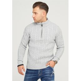 behype Herren Strickpullover "CILIAN HENLEY", grau, Gr. M, unifarben, 100% Polyacryl, Pullover, mit gem&uuml;tlichem Stehkragen