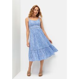 Lascana Damen Midikleid, blau, Gr. 44, unifarben, Web, Obermaterial: 100% Baumwolle. Futter: 100% Baumwolle, Kleider, mit sommerlicher Lochstickerei