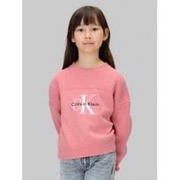 Kinder Strickpullover "MONOLOGO CN SWEATER", rosa, Gr. 4, Calvin Klein Jeans, unifarben, Strick, Obermaterial: 100% Baumwolle, Pullover, für Kinder