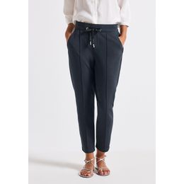 Street One Damen Jogger Pants, blau, Gr. 46, unifarben, Web, 52% Baumwolle, 41% Polyester, 7% Elasthan, Hosen, Middle Waist