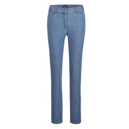 GOLDNER Damen Stretch-Jeans "Kurzgr&ouml;&szlig;e Edel geschm&uuml;ckte Jeanshose Carla", blau, Gr. 19, Obermaterial: 83% Baumwolle CO. 16% Polyester PES. 1%