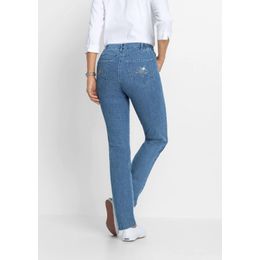 GOLDNER Damen Stretch-Jeans "Kurzgr&ouml;&szlig;e Denimhose mit Stretchkomfort", blau, Gr. 19, Obermaterial: 83% Baumwolle CO. 16% Polyester PES. 1% Elasthan