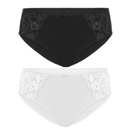 SuSa Damen Slip "2er Pack Damen Slip Latina", Gr. 38, schwarz-weiß, Obermaterial: 78% Polyamid PA. 16% Elasthan EL. 6% Baumwolle CO., Unterhosen