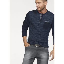 Arizona Herren Longsleeve, blau, Gr. S, meliert, Single Jersey, Obermaterial: 100% Baumwolle, Shirts, Langarm, melierte Optik, Rundhalsausschnitt mit