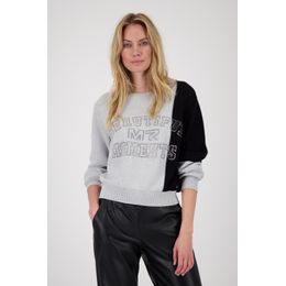 monari Damen Strickpullover "Pullover Colorblock + Schmuck", grau, Gr. 36, colorblocking, mehrfarbig, Strick, Obermaterial: 100% Baumwolle, Pullover,