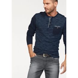 Arizona Herren Longsleeve, blau, Gr. L, meliert, Single Jersey, Obermaterial: 100% Baumwolle, Shirts, Langarm, melierte Optik, Rundhalsausschnitt mit