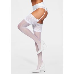 Lascana Damen Strapsstr&uuml;mpfe, Gr. 39, wei&szlig;, Elasthan, Polyamid, transparent, uni, Socken, mit elastischer Spitze