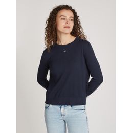 Tommy Jeans Damen Strickpullover "TJW ESSENTIAL CREW NECK SWEATER", blau, Basic, Gr. M, unifarben, Strick, Obermaterial: 53% Baumwolle, 40% Viskose,