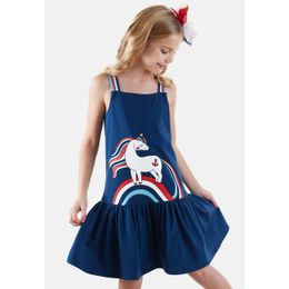 DENOKIDS Mädchen Sommerkleid "Sailor Unicorn", blau, Gr. 122, bedruckt, Jersey, 93% Baumwolle;7% Elasthan, Kleider, mit Einhorn-Aufdruck