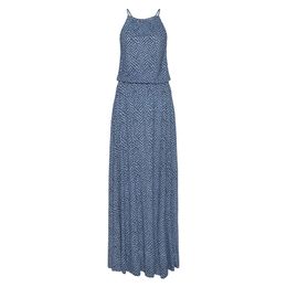 Lascana Damen Maxikleid, blau, Gr. 36, Jersey, Obermaterial: 100% Viskose, Kleider, mit Alloverdruck, luftiges Sommerkleid, Strandkleid