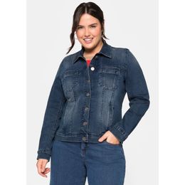 sheego Damen Jeansjacke, blau, Gr. 58, unifarben, 98% Baumwolle, 2% Elasthan, Jacken