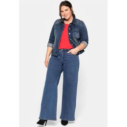 sheego Damen Jeansjacke, blau, Gr. 50, unifarben, 98% Baumwolle, 2% Elasthan, Jacken