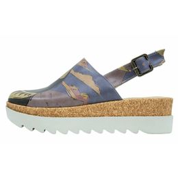 DOGO Damen Clog "Akita Ancient Egypt Damen Sandalen", Gr. 36, blau, Lederimitat, Schuhe, Handgefertigt