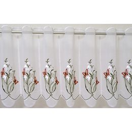 Scheibengardine, B:193cm H:40cm, wei&szlig;, Stickereien Plauen, Voile, Polyester, K&uuml;che, Gardinen, "Maigl&ouml;ckchen", veredelt mit echter Plauener Spitze