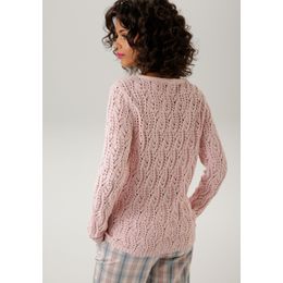 Aniston CASUAL Damen Strickpullover, rosa, Gr. 42, unifarben, Strick, Obermaterial: 100% Baumwolle, Pullover, mit trendigem Ajour-Muster