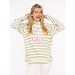 Zwillingsherz Damen Kapuzensweatshirt ""Streifen Strandgl&uuml;ck"", gr&uuml;n, Gr. S, mehrfarbig, angeraute Sweatware, Obermaterial: 50% Baumwolle, 50%