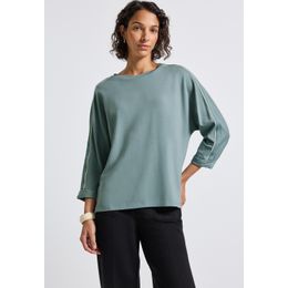 3/4-Arm-Shirt Street One, Damen, Gr. 36, blau (arona blau), Web, 48% Baumwolle, 48% Modal, 4% Elasthan, unifarben, normal normal, U-Boot-Ausschnitt, B&uuml;ndchen, Shirts 3/4-Arm-Shirt, im soften Baumwoll-Mix