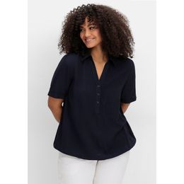 sheego Damen Longbluse, blau, Gr. 48, unifarben, 89% Viskose, 11% Polyamid, Blusen
