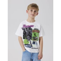 name it Jungen T-Shirt "NKMJAHI MINECRAFT NREG SS TOP NOOS BFU", wei&szlig;, Gr. 116, bedruckt, Jersey, Obermaterial: 100% Baumwolle, Shirts