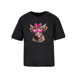 F4NT4STIC Damen T-Shirt "Highland Cow Valentinstag Sonnenbrille", schwarz, Gr. XXL, Obermaterial: 100% Baumwolle, Shirts, Premium Qualit&auml;t