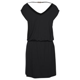 Lascana Damen Jerseykleid "mit Zierband am R&uuml;cken und Gummizug in der Taille", schwarz, Gr. 46, unifarben, Jersey, Obermaterial: 100% Viskose,